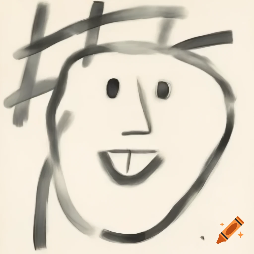 Abstract expressionist line drawing of a laughing face with geometric ...