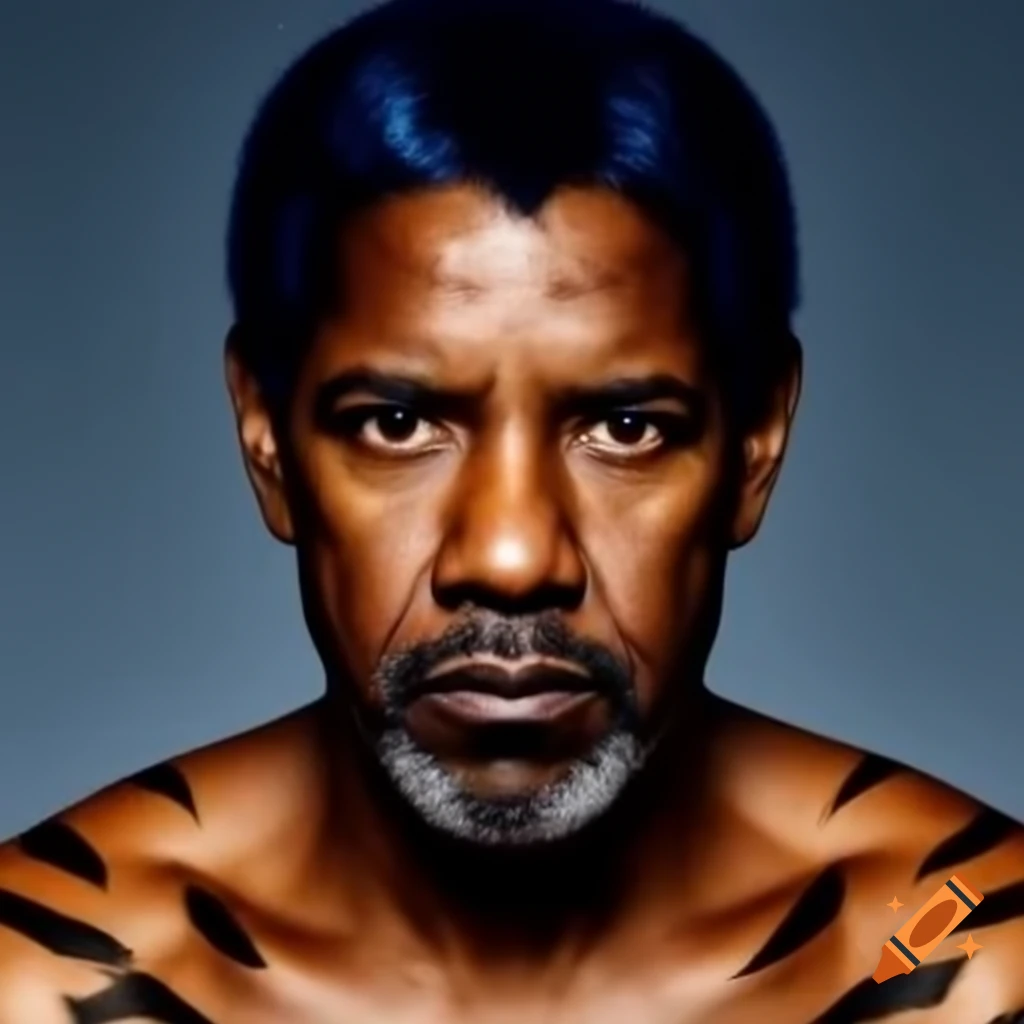 Muscular man with tiger-style makeup and colorful hair and skin on Craiyon