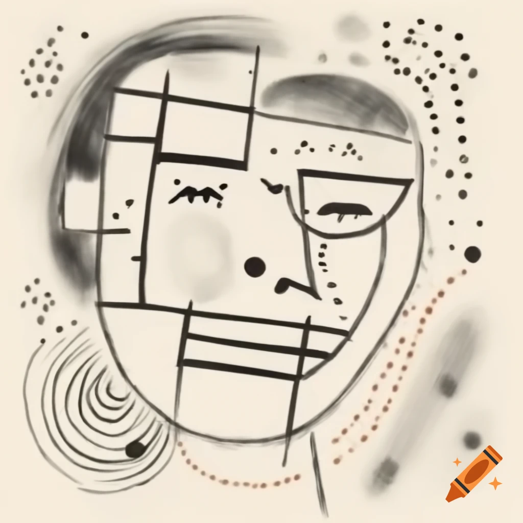 Abstract line drawing of a laughing face with geometric curves and ...