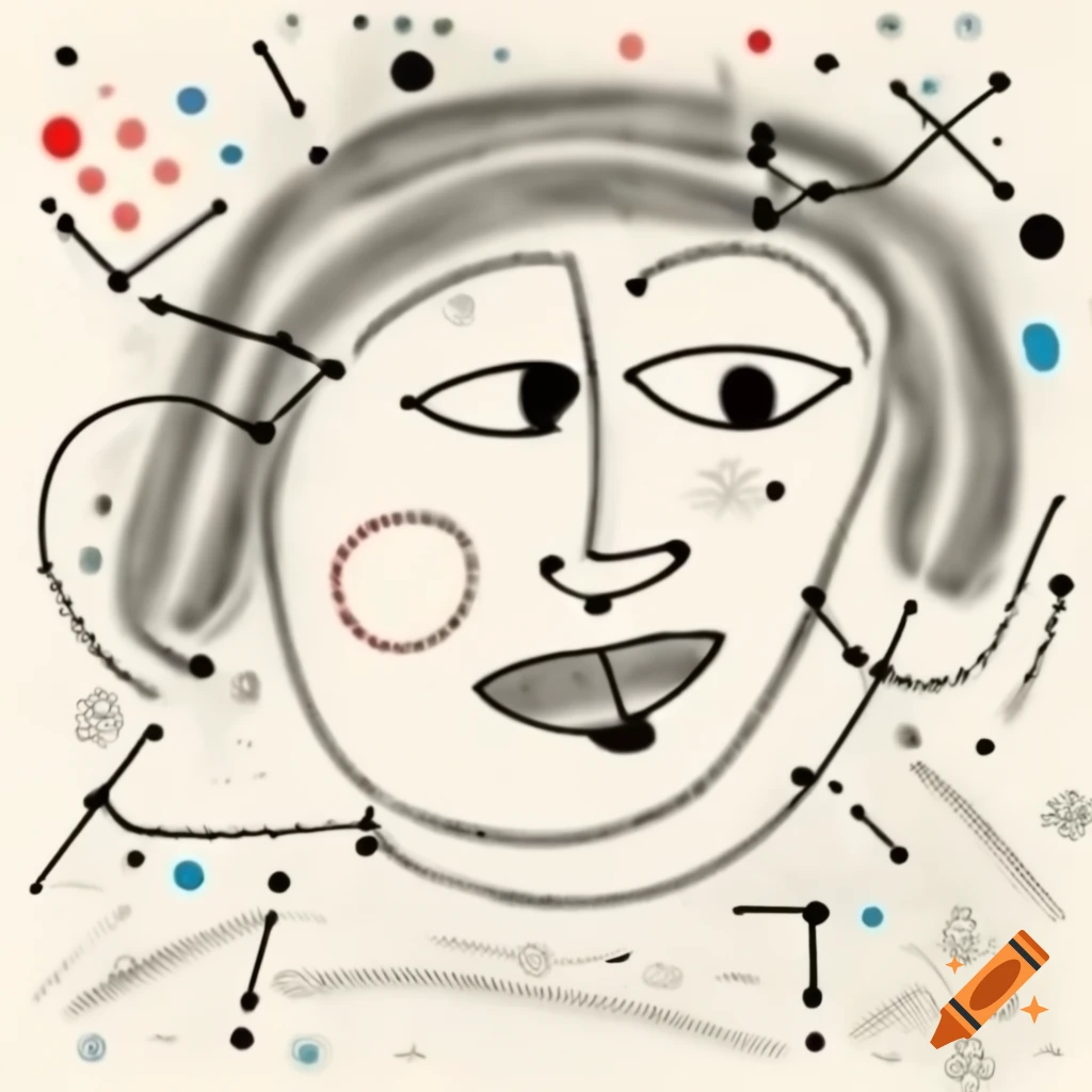 Abstract line drawing of a laughing face with geometric curves and ...