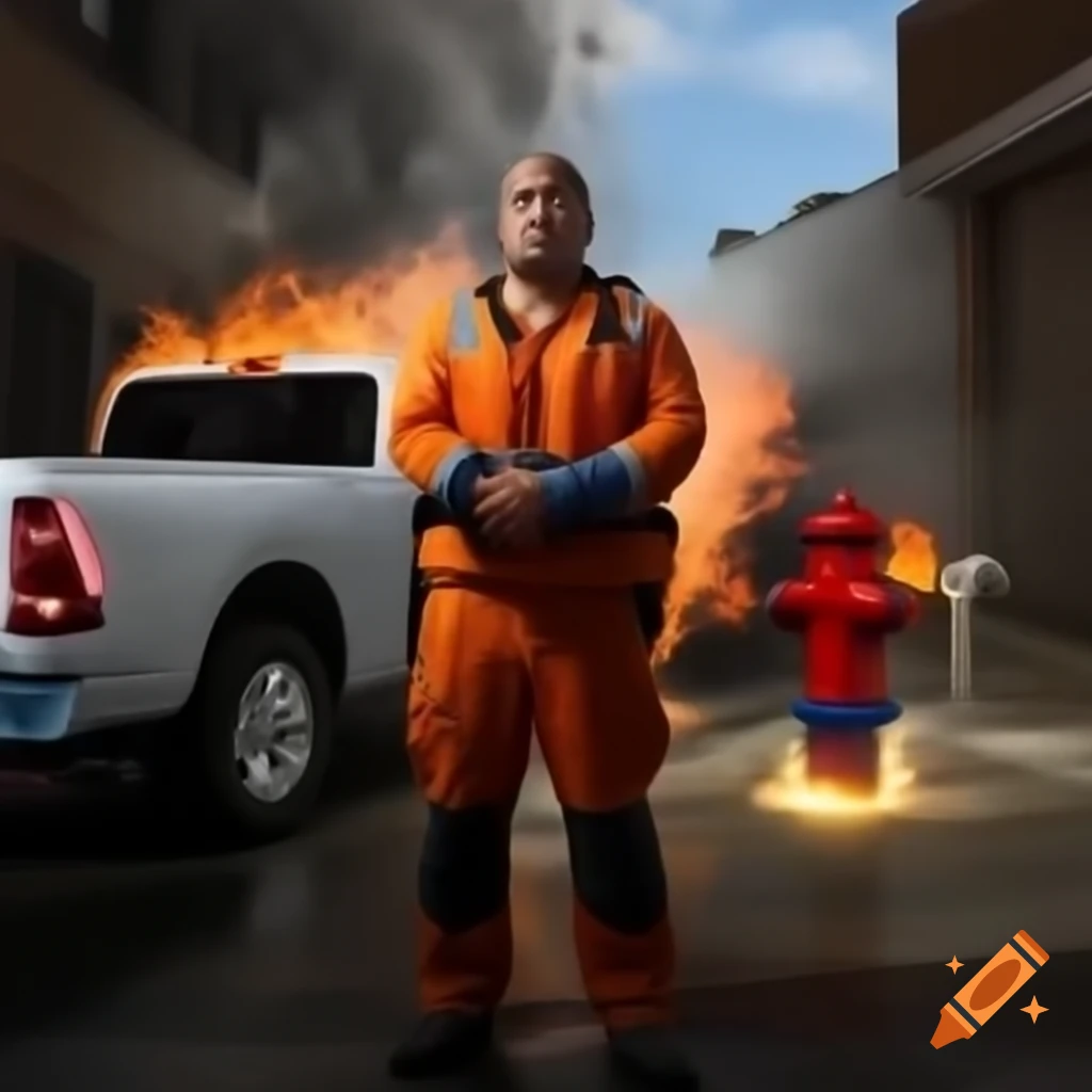 Water operator in hi-viz safety gear next to fire hydrant on Craiyon