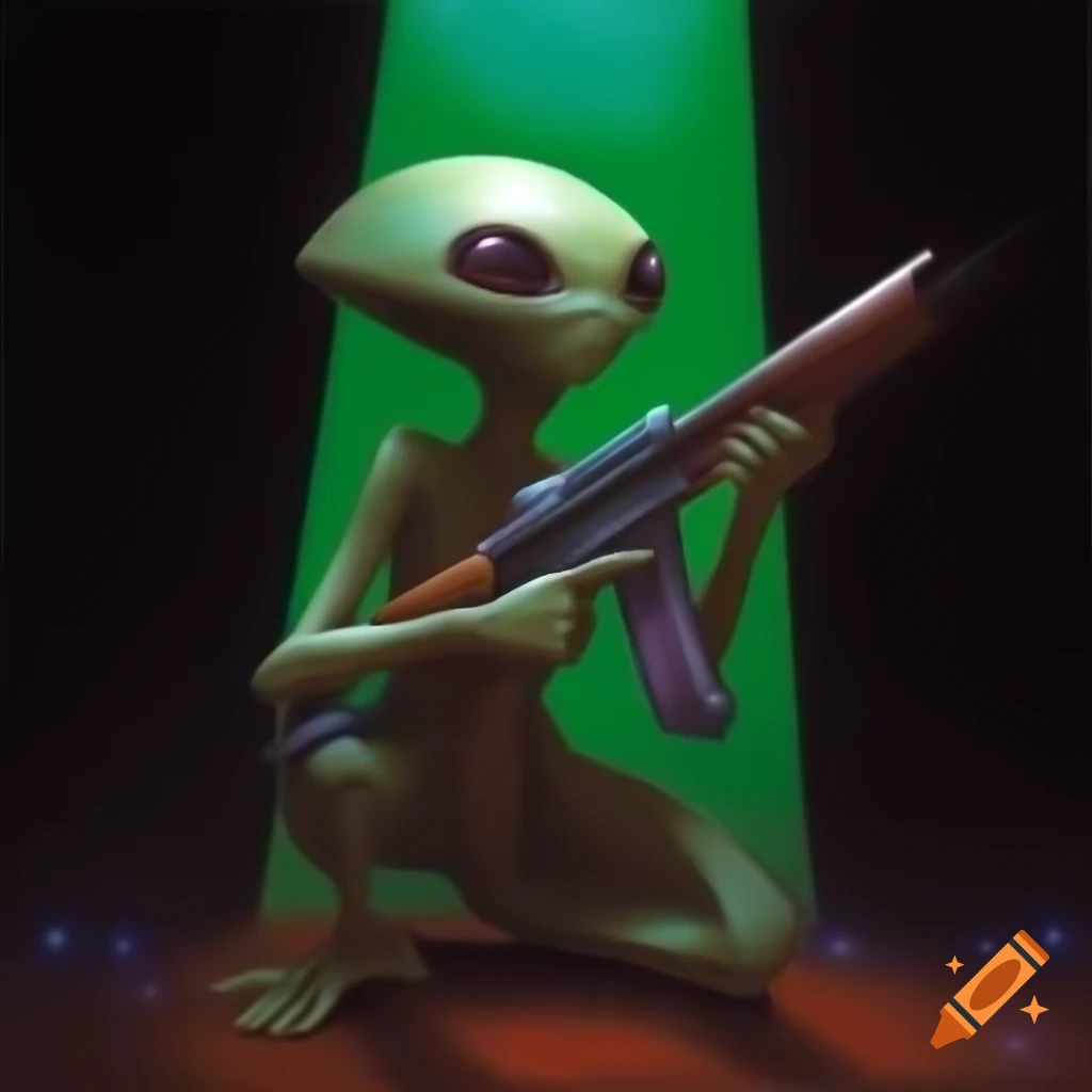 Anthropomorphic alien with sniper rifle in sci-fi sketch art on Craiyon
