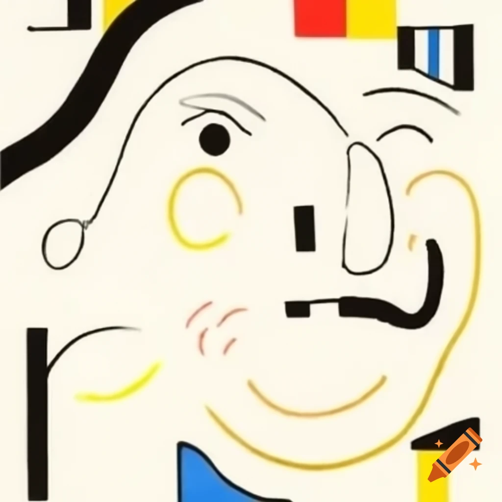 Abstract line drawing of a laughing face with geometric curves in ...