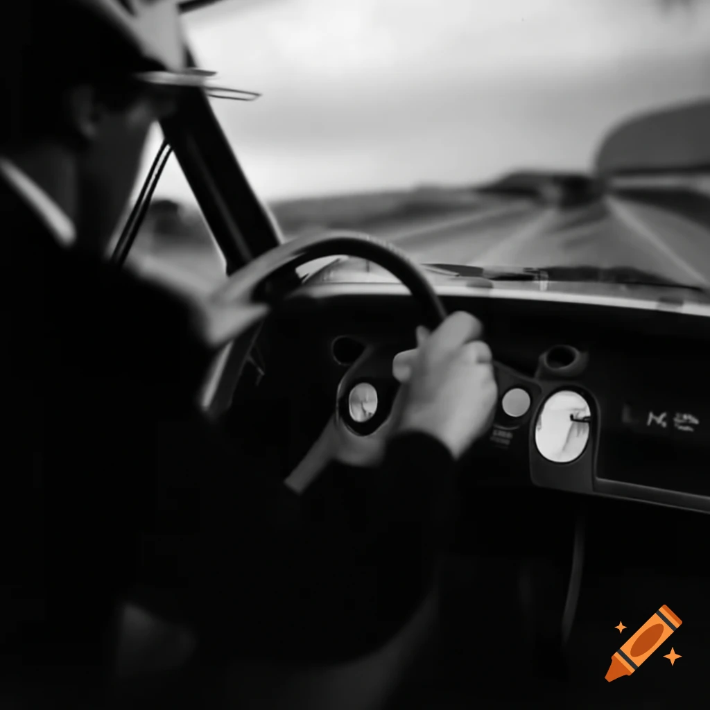 Intense film noir driver's POV on rural road, extreme close-up of ...