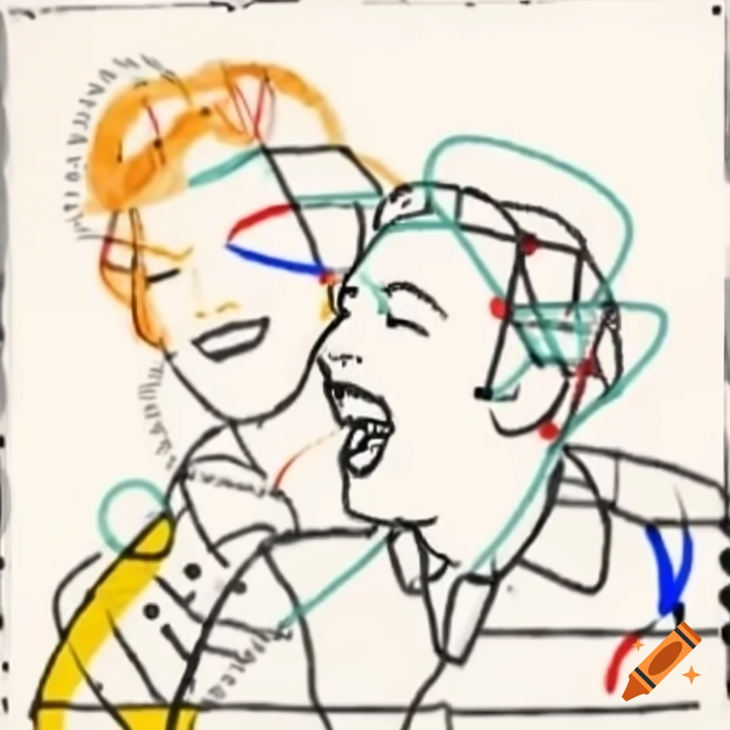 Abstract line drawing of two laughing profiles in Mondrian and ...