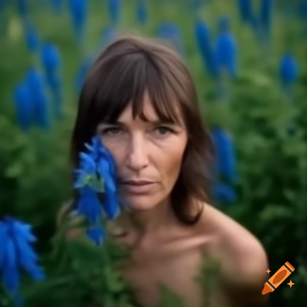 European woman lying on back under blooming cherry tree, view from below on Craiyon