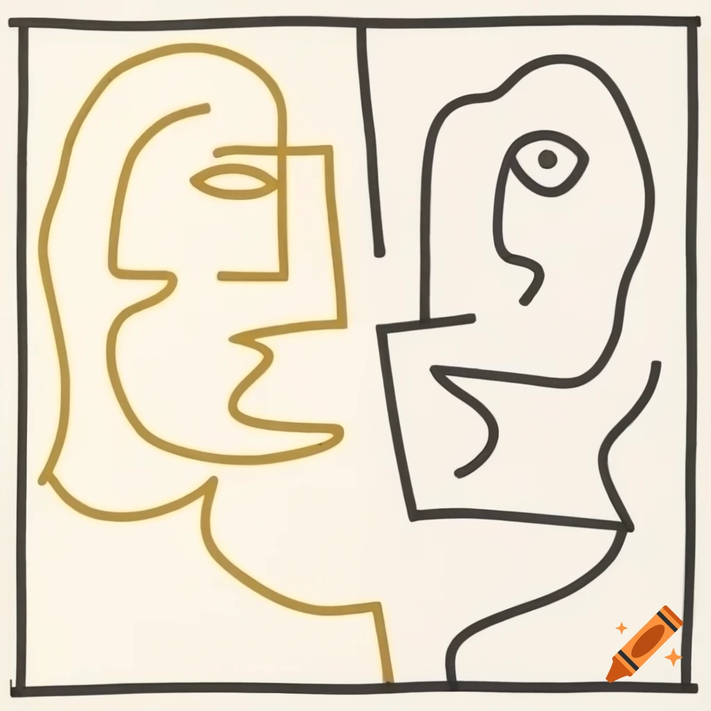 Abstract line drawing of two laughing profiles in Mondrian and ...