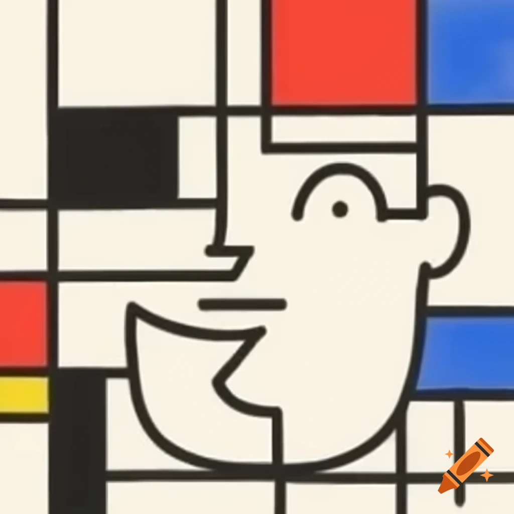 Abstract line drawing of a laughing face in Mondrian and expressionism ...