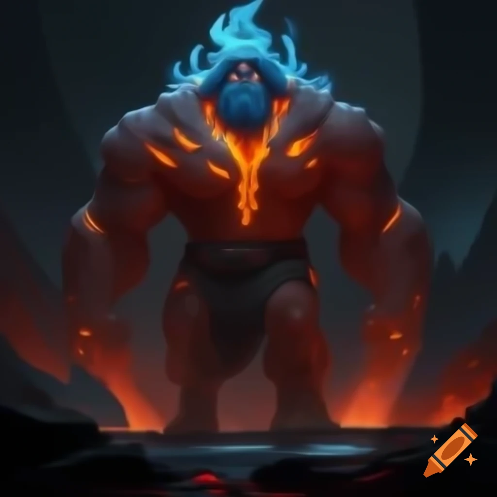 Stylized low poly character of Young Surtr, Norse fire giant with blue ...