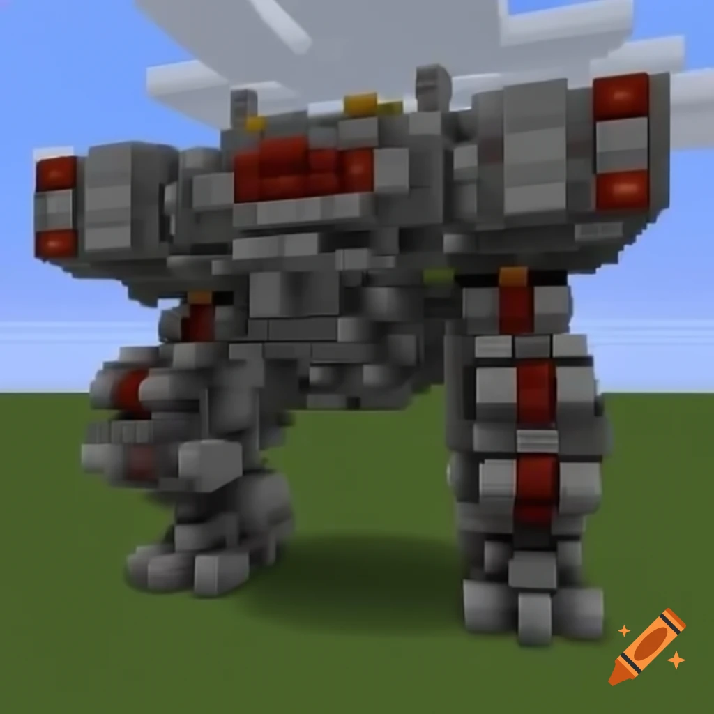 Minecraft apple-themed mech constructed from game blocks on Craiyon