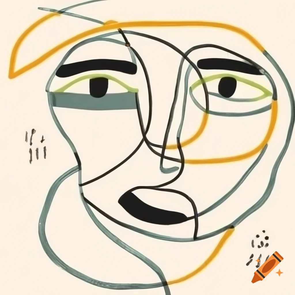 Abstract line drawing of a laughing face with geometric chalk and ...
