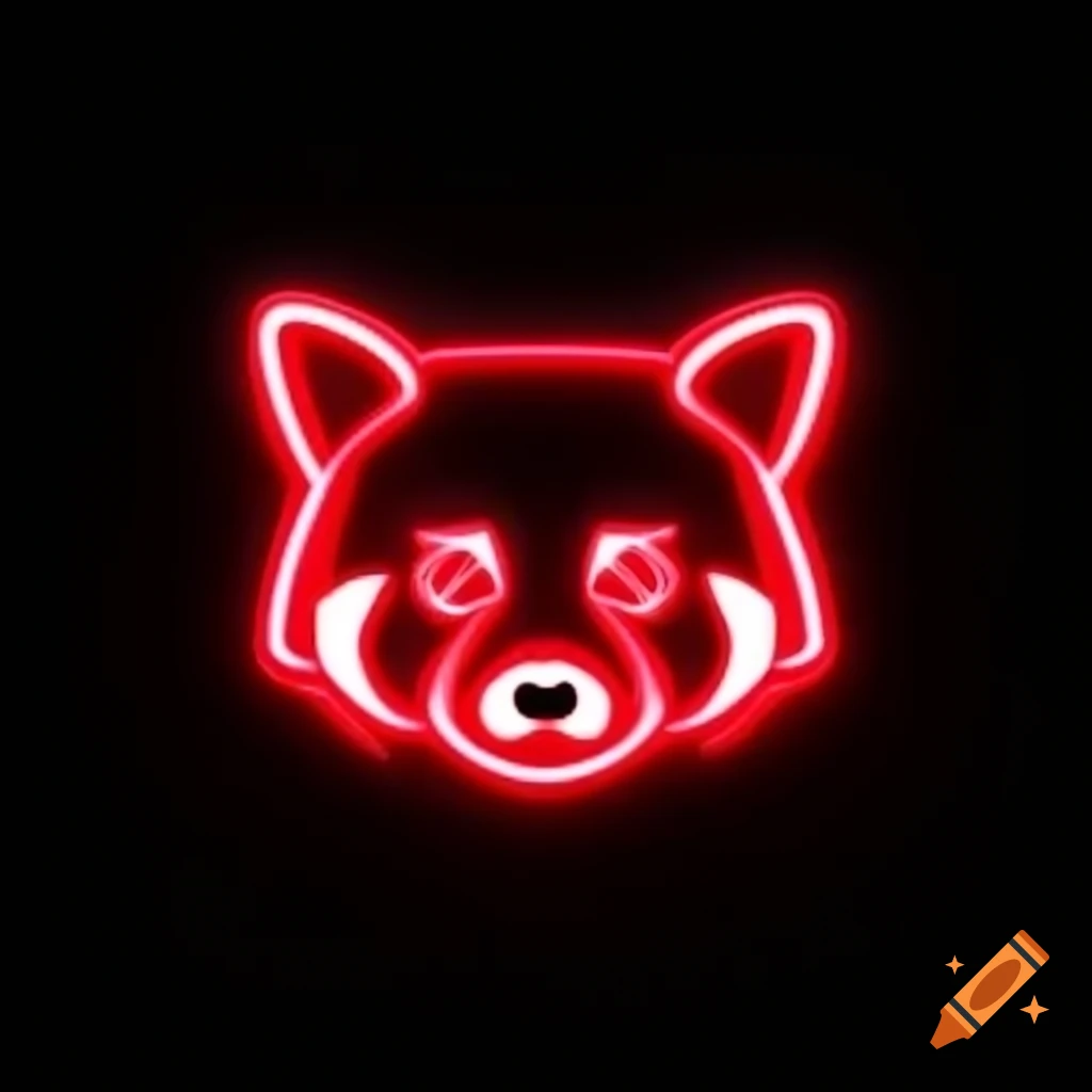 Cartoonish HDR neon red panda logo on black background on Craiyon