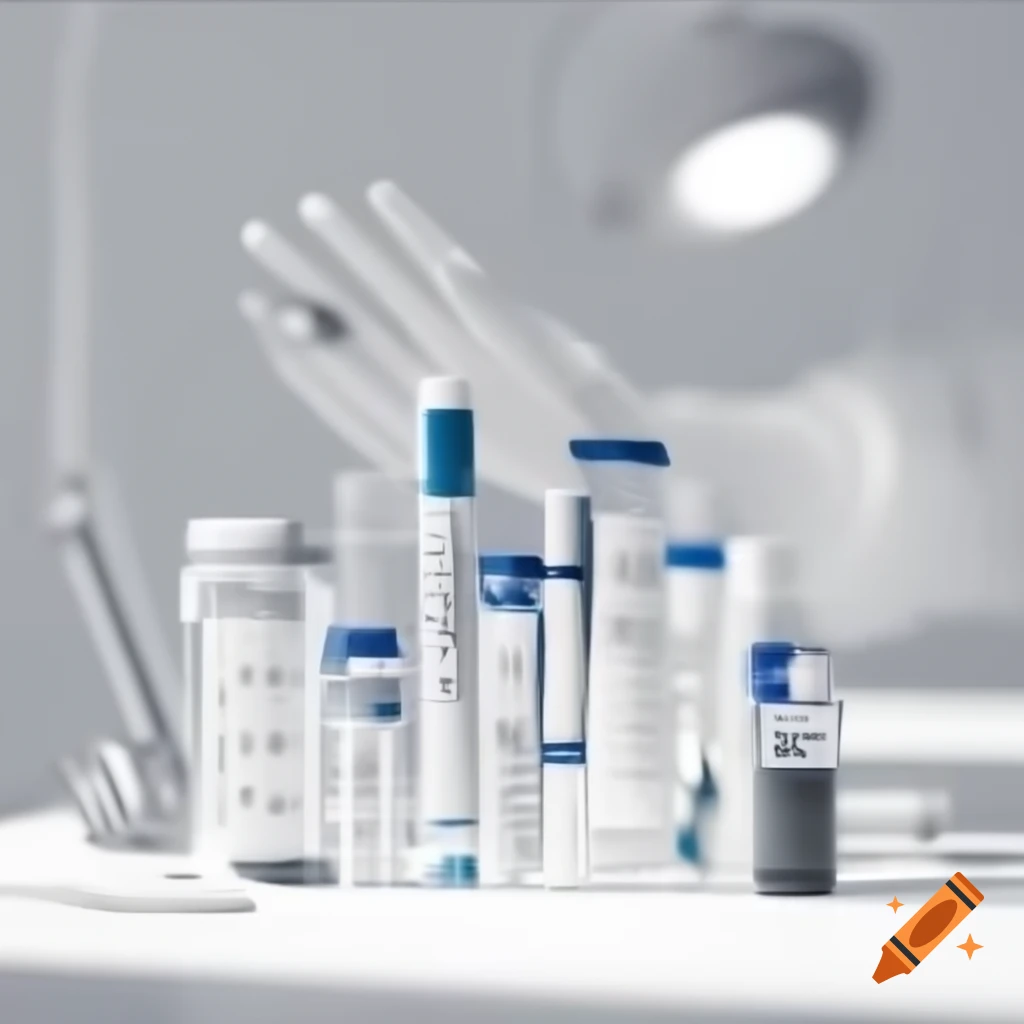 3D model of diagnostic medical equipment with gloves and pills ...