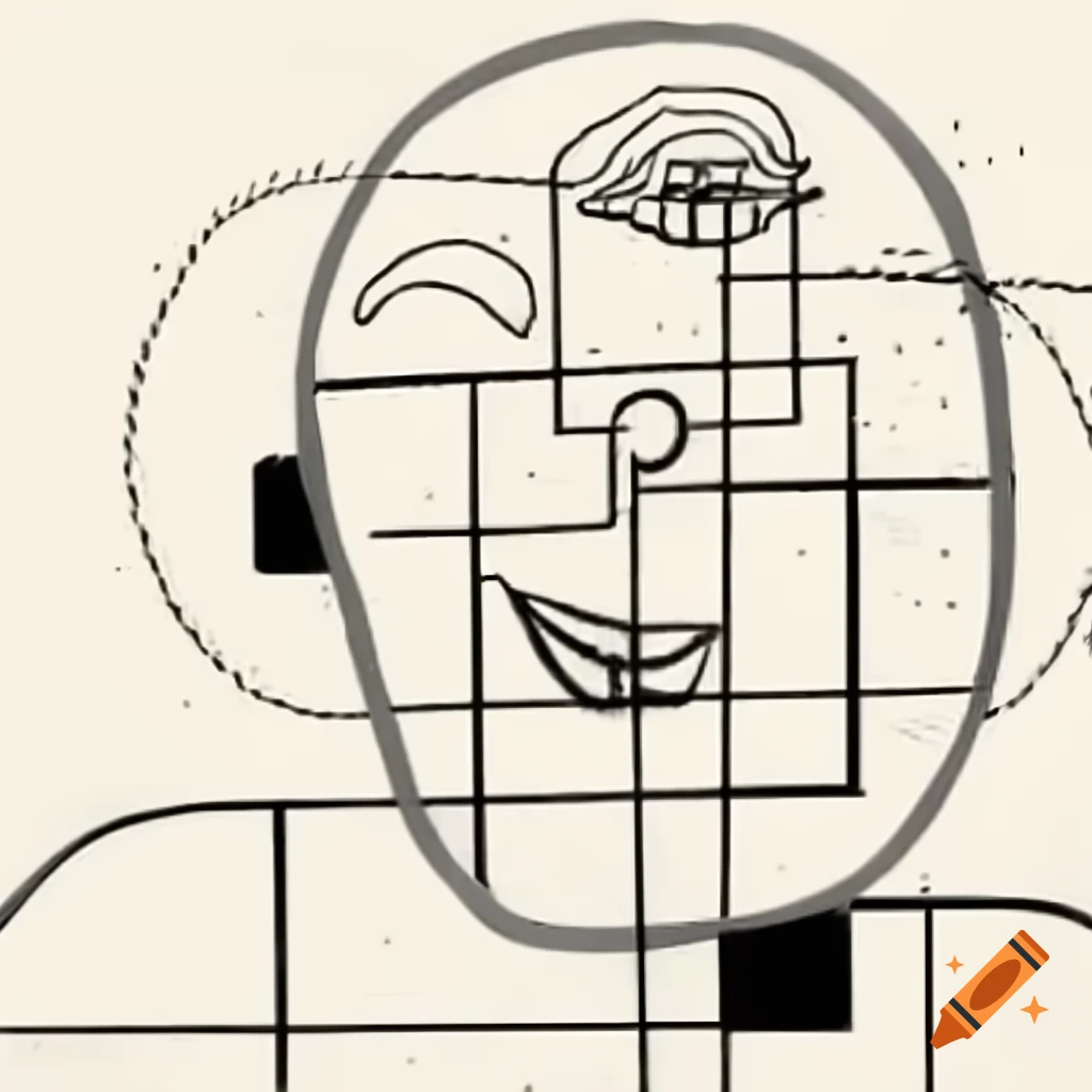 Abstract line drawing of laughing profile in Mondrian and expressionism ...