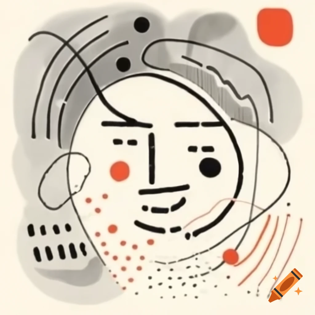 Abstract line drawing of a laughing face with geometric curves and ...