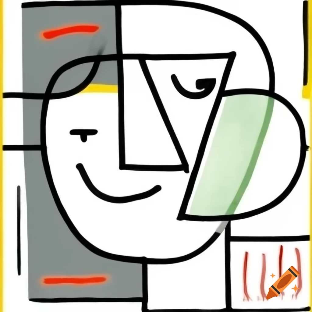 Abstract line drawing of a laughing face in Mondrian and expressionism ...