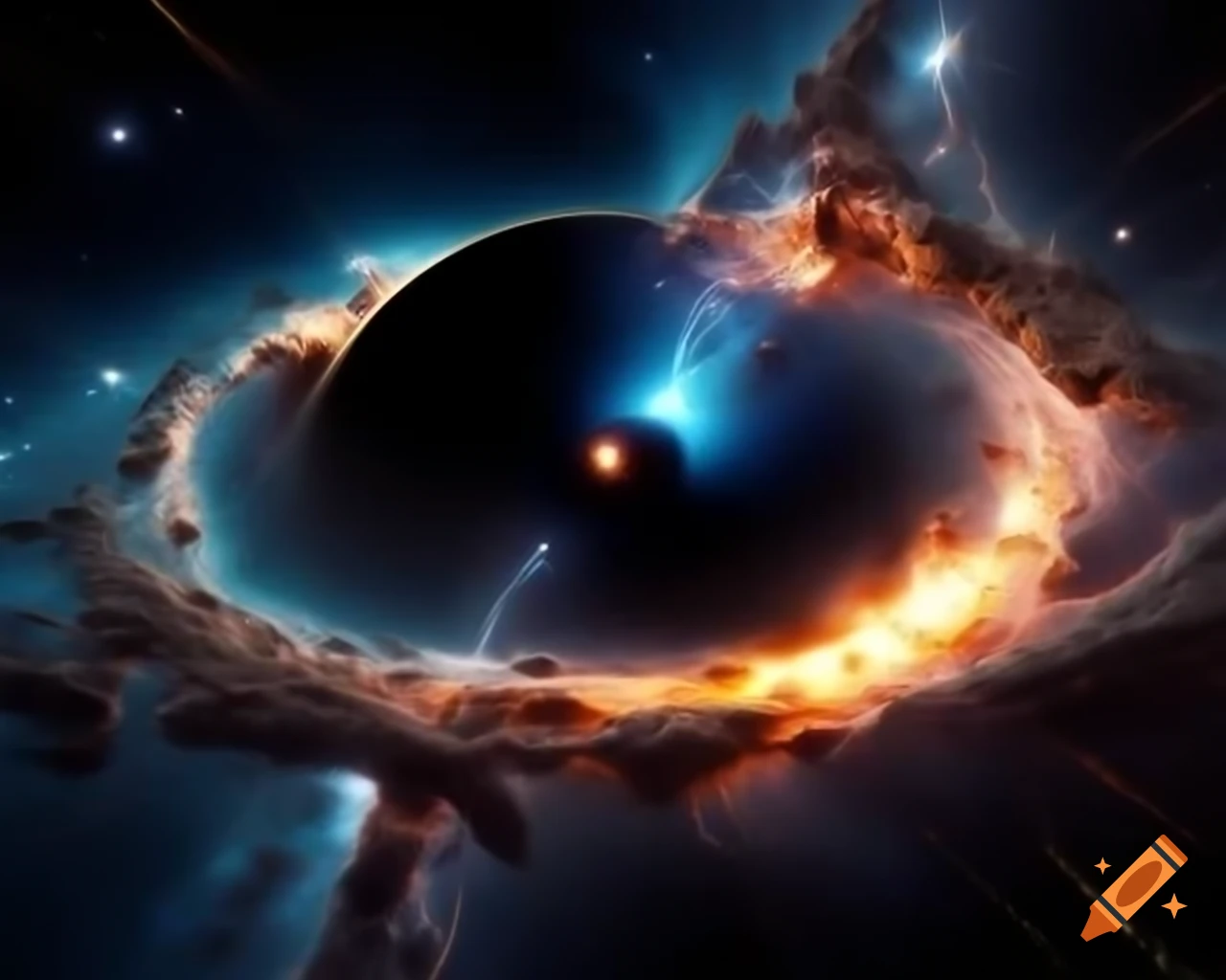 Vibrant astronomical scene with black hole and luminous stars in celestial expanse on Craiyon