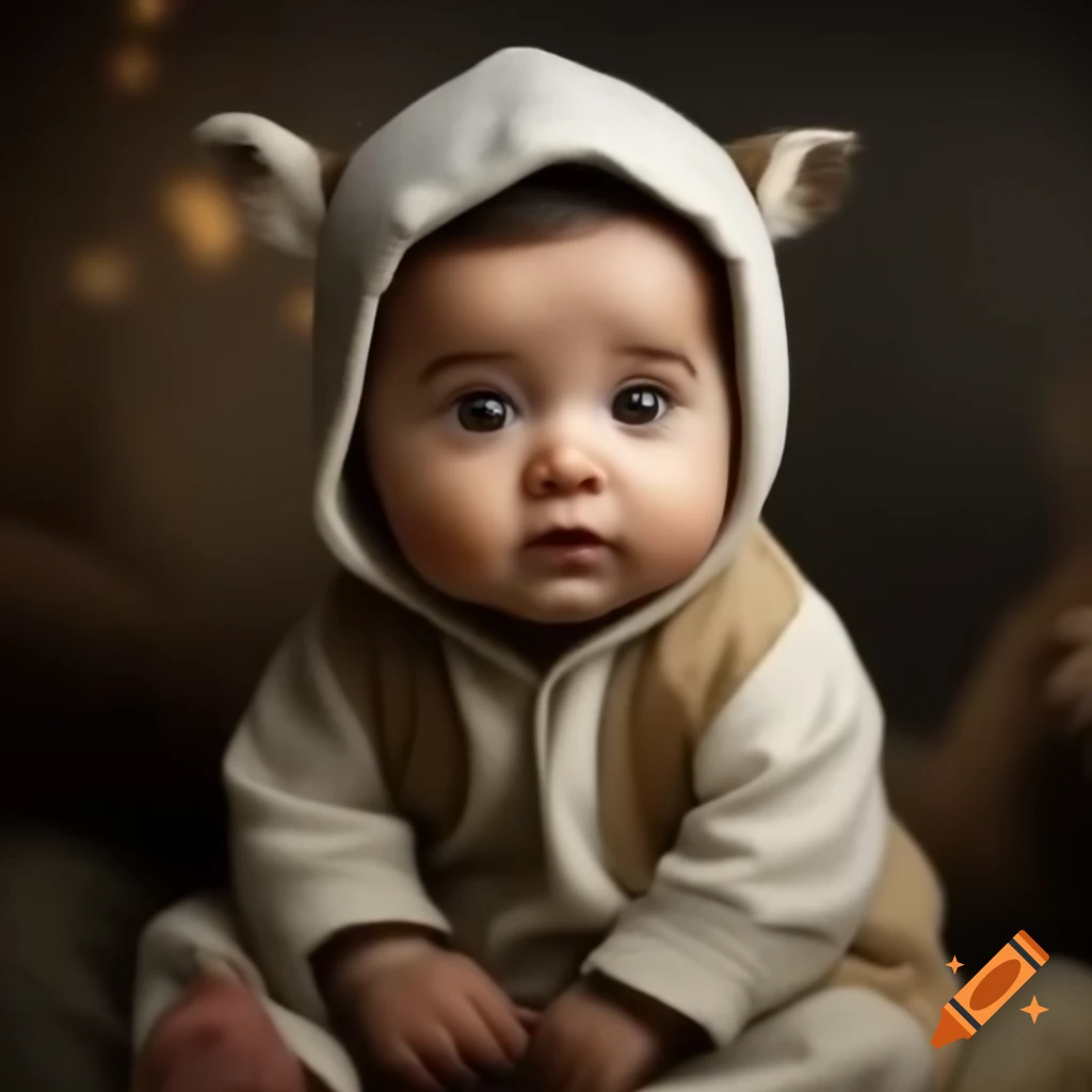 Cute baby in Islamic clothing with realistic style animals on Craiyon