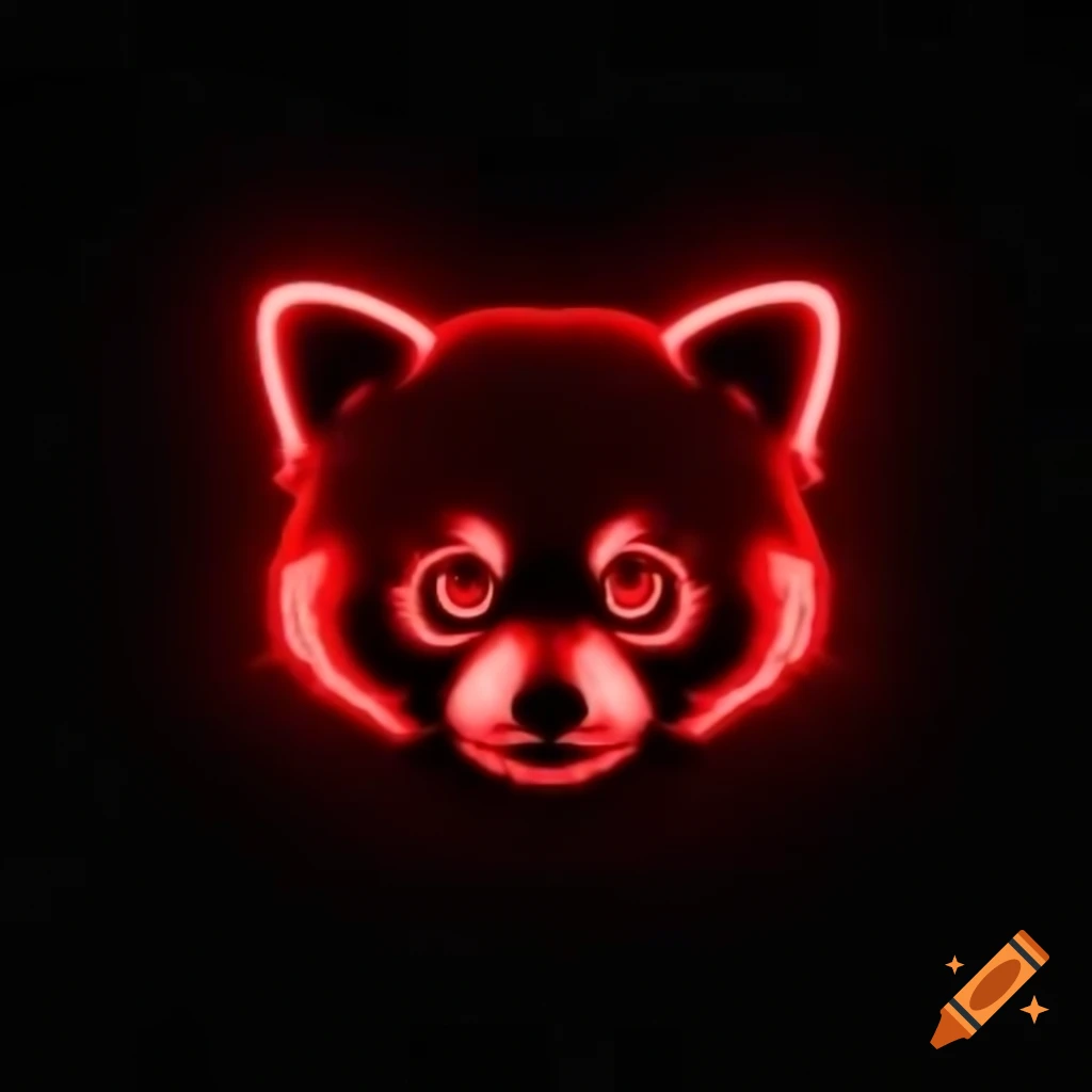 Cartoonish HDR neon red panda logo on black background on Craiyon