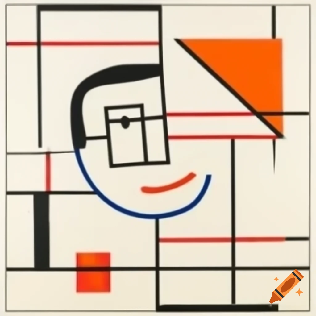 Abstract line drawing of a laughing face in Mondrian and expressionism ...
