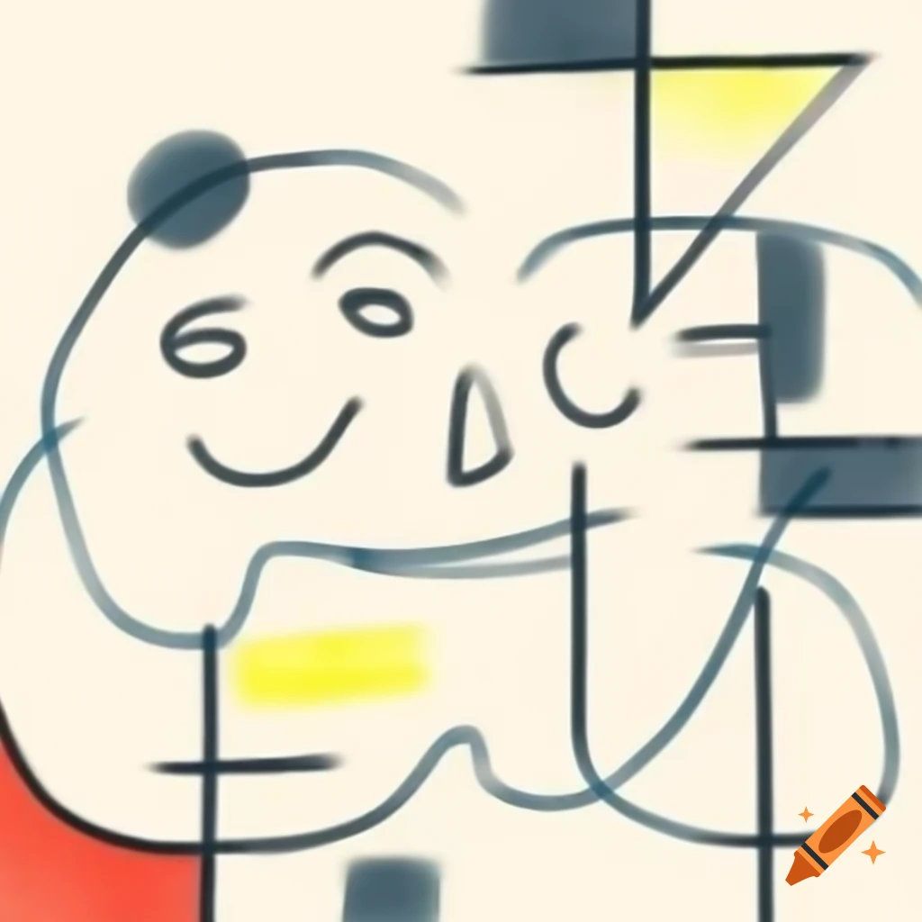 Abstract line drawing of a laughing face with geometric chalk and ...