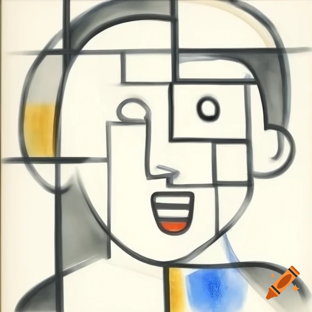 Abstract line drawing of a laughing face in Mondrian and expressionism ...