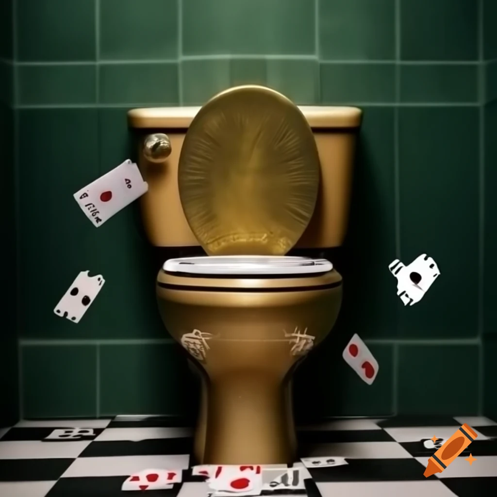 Uncle Sam beside gold toilet dropping playing cards on Craiyon