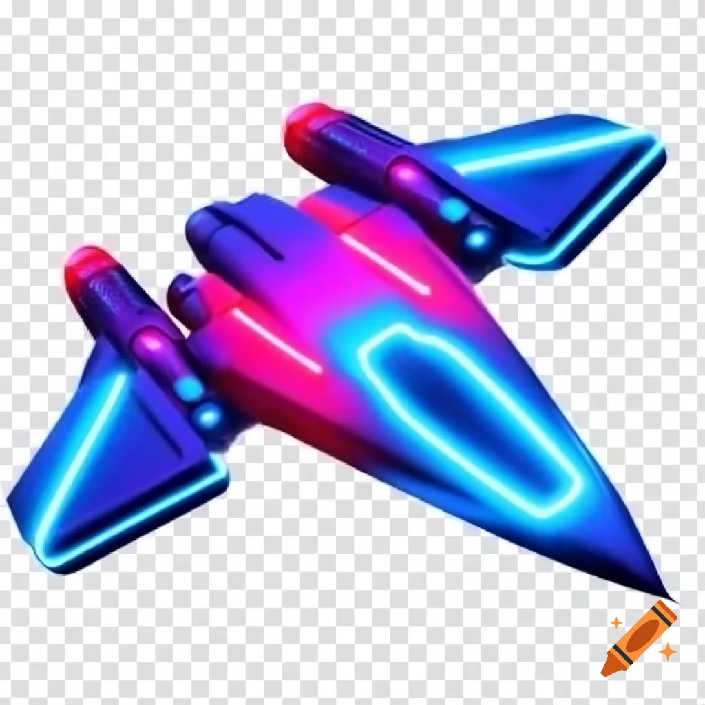 Vector art of neon spaceship in blue and pink colors on Craiyon