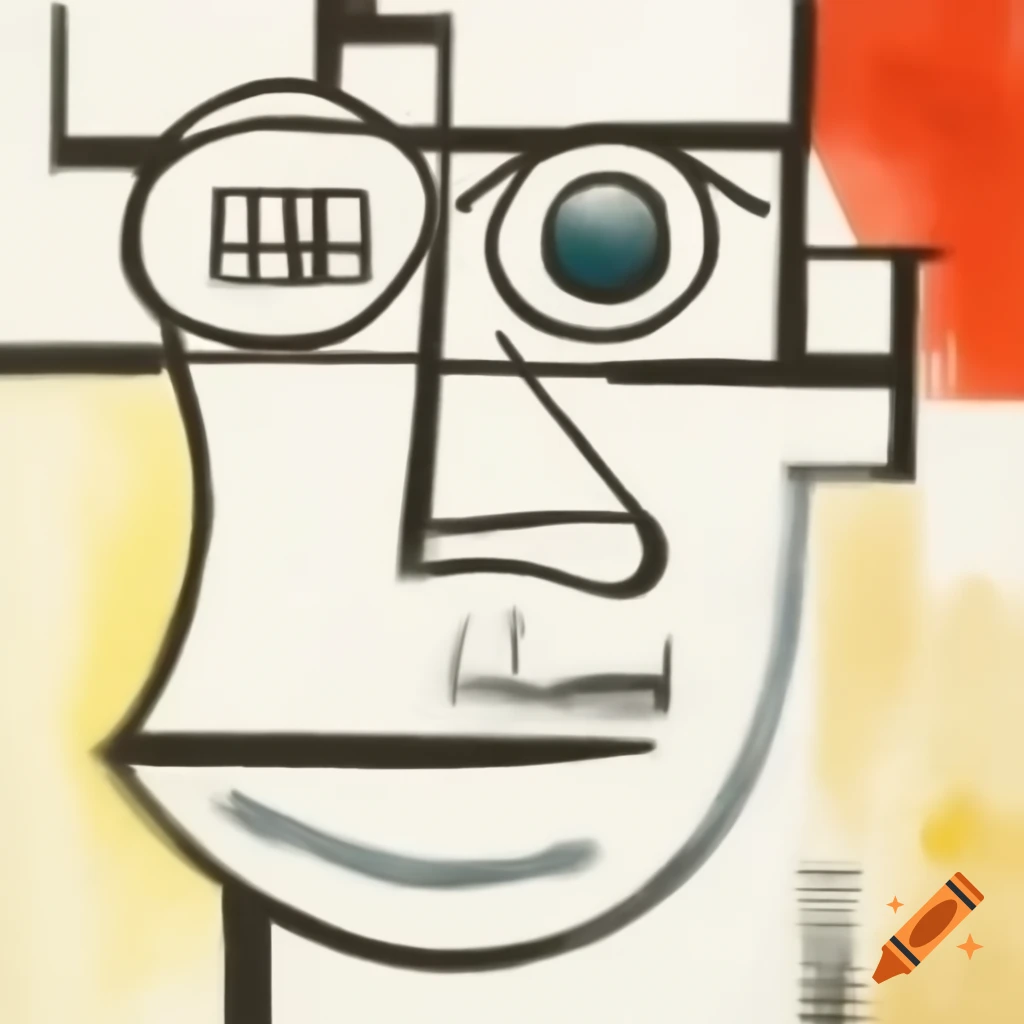 Abstract line drawing of a laughing silly face with geometric curves in ...