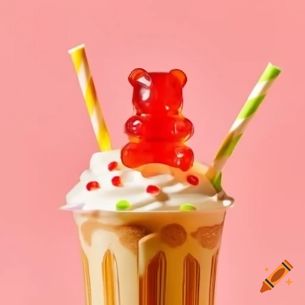 Cute gummy bear candy in a milkshake on Craiyon