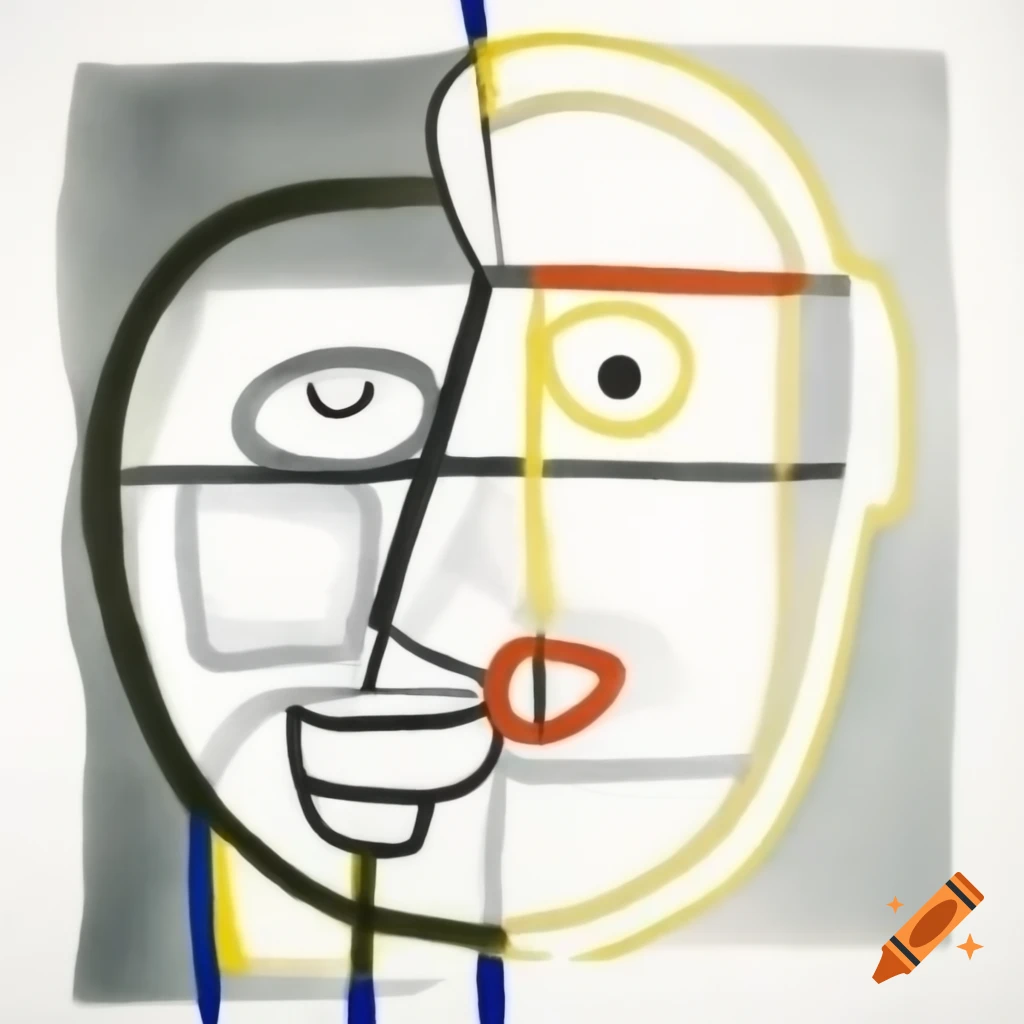 Abstract line drawing of a laughing face in Mondrian and expressionism ...