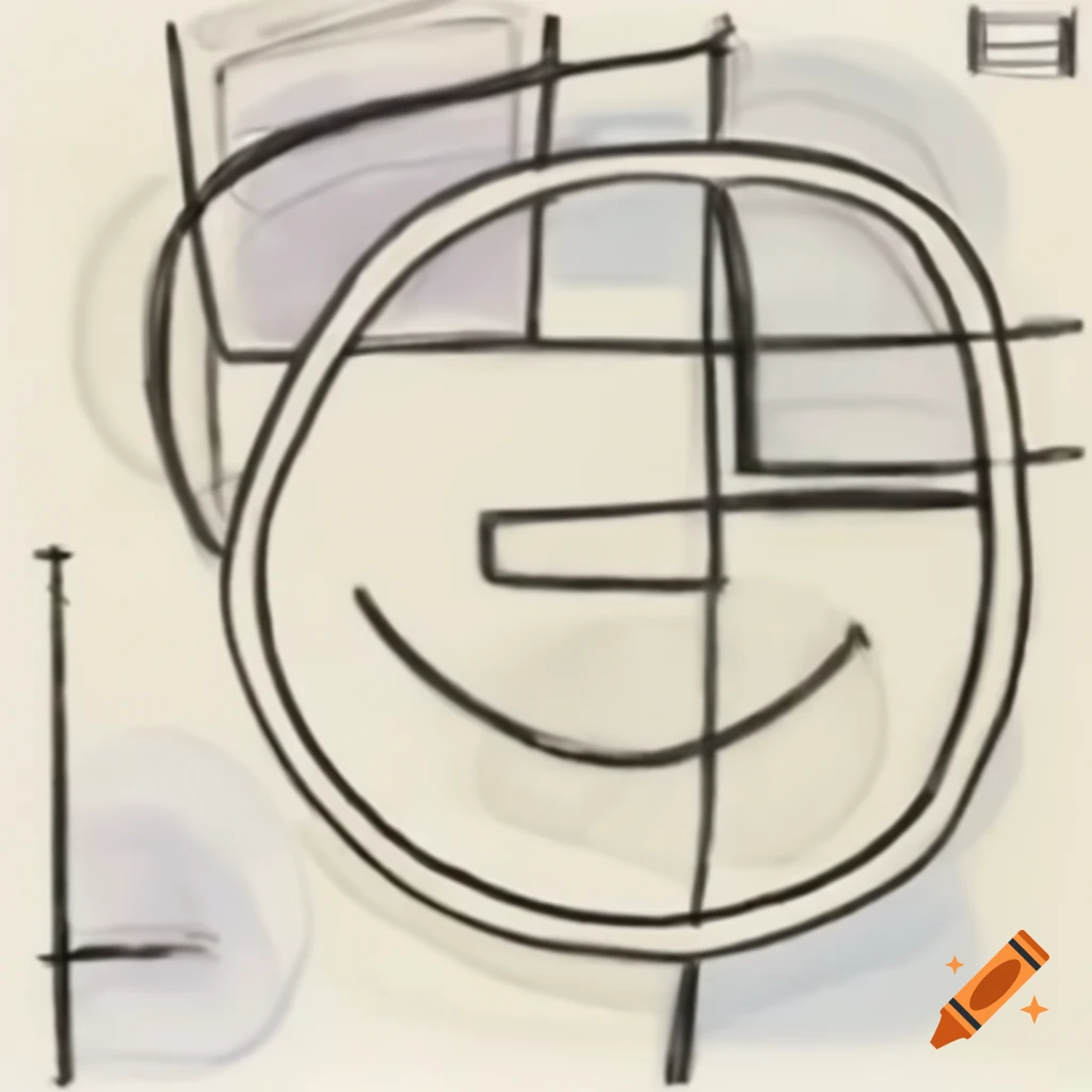 Abstract line drawing of a laughing face in mixed artistic styles on ...