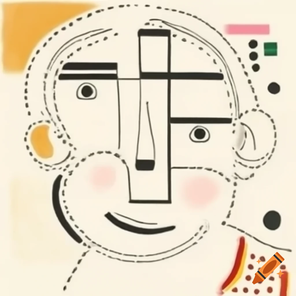 Abstract line drawing of a laughing face in cubism and expressionism ...