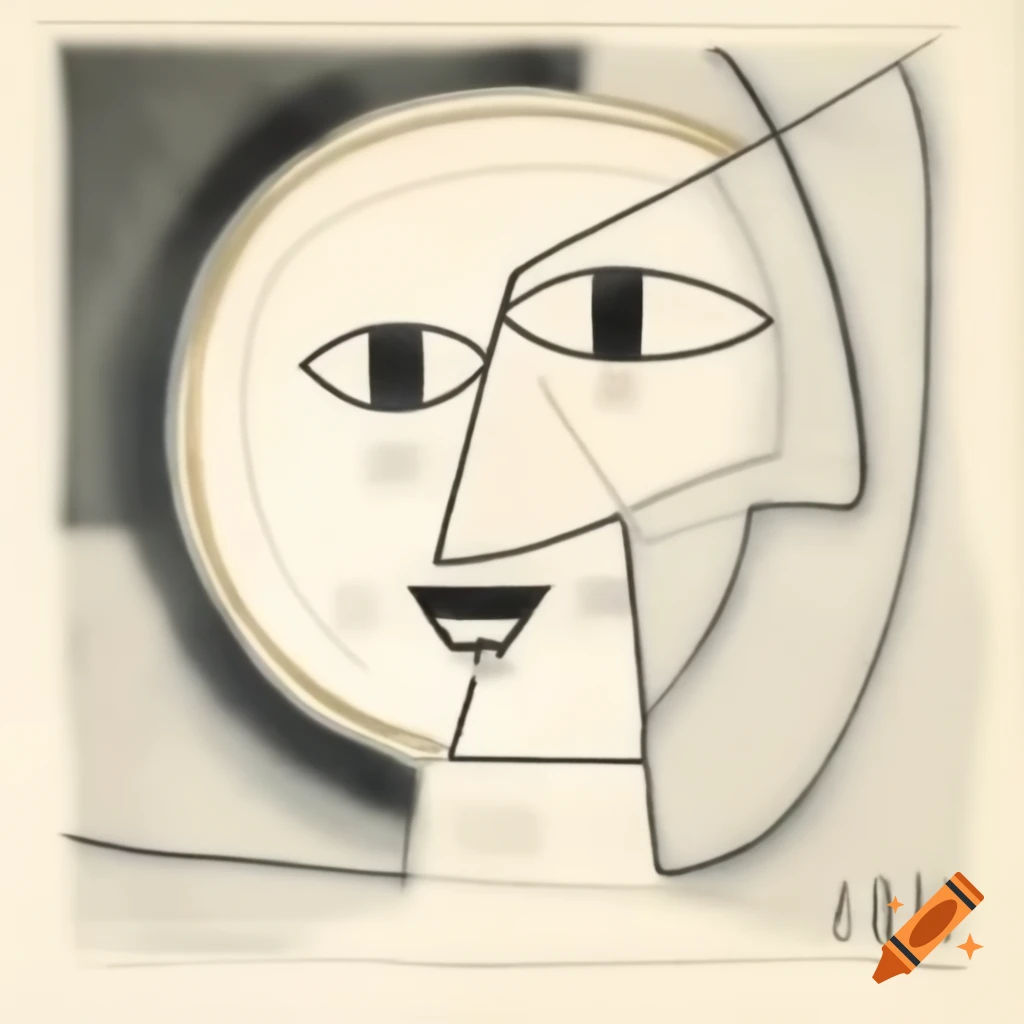 Abstract line drawing of a laughing face in mixed artistic styles on ...