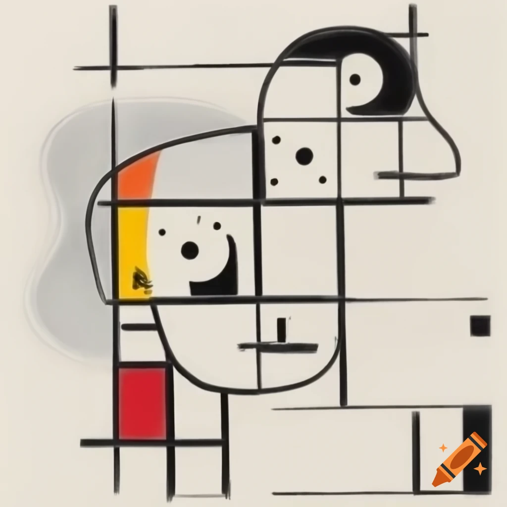 Abstract line drawing of laughing profile in Mondrian and expressionism ...