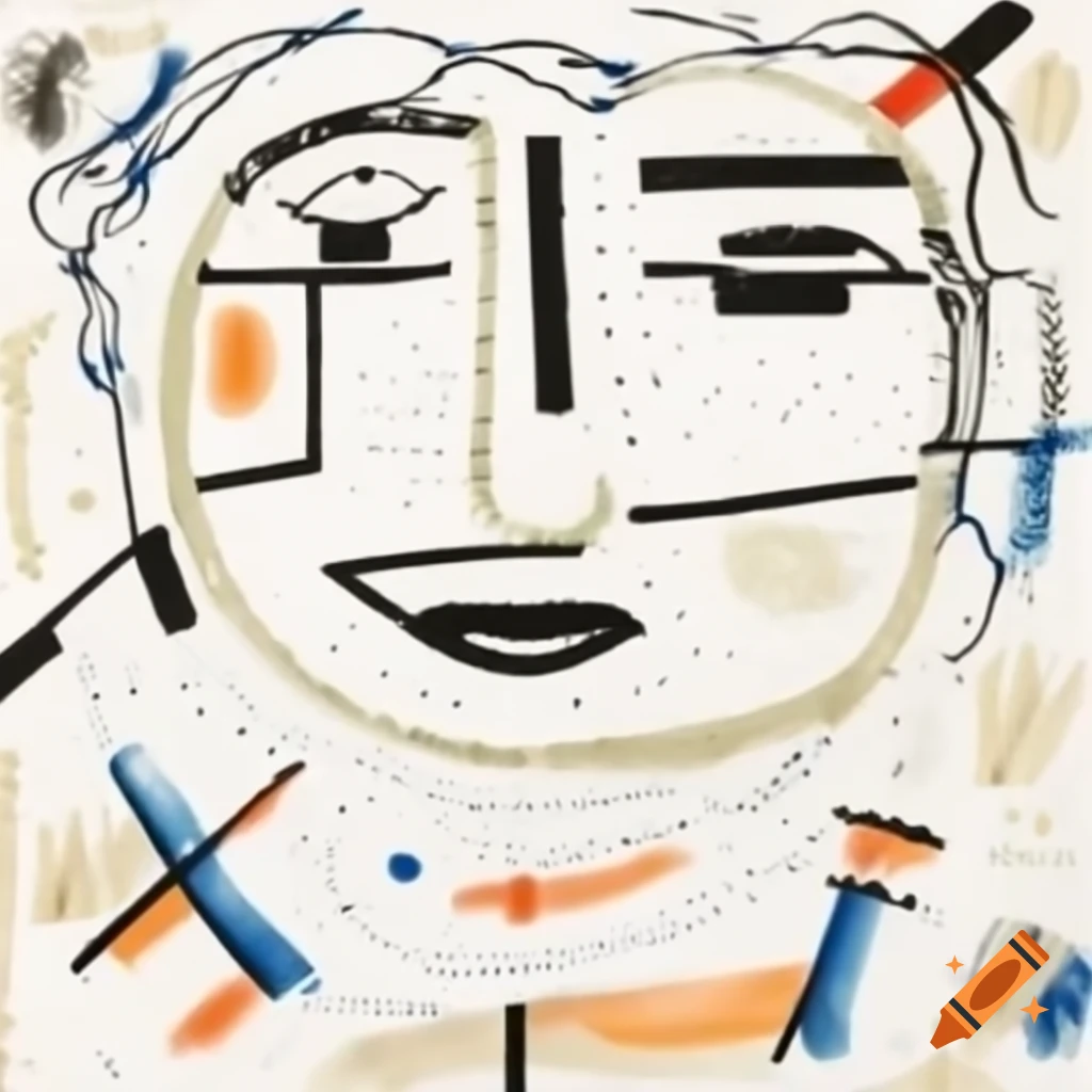 Abstract line drawing of a laughing face with geometric curves and ...