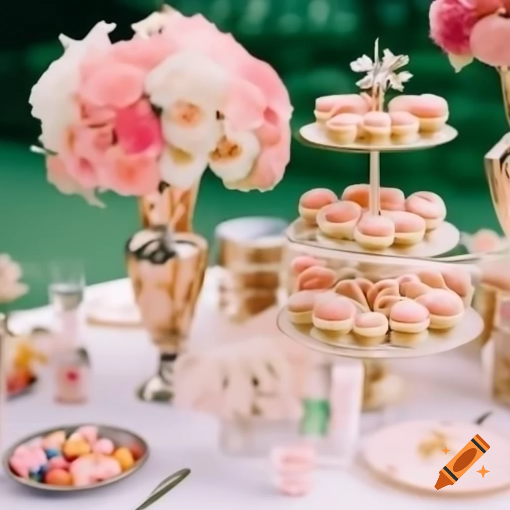 Elegant candy bar setup at wedding with decorative metal table and ...