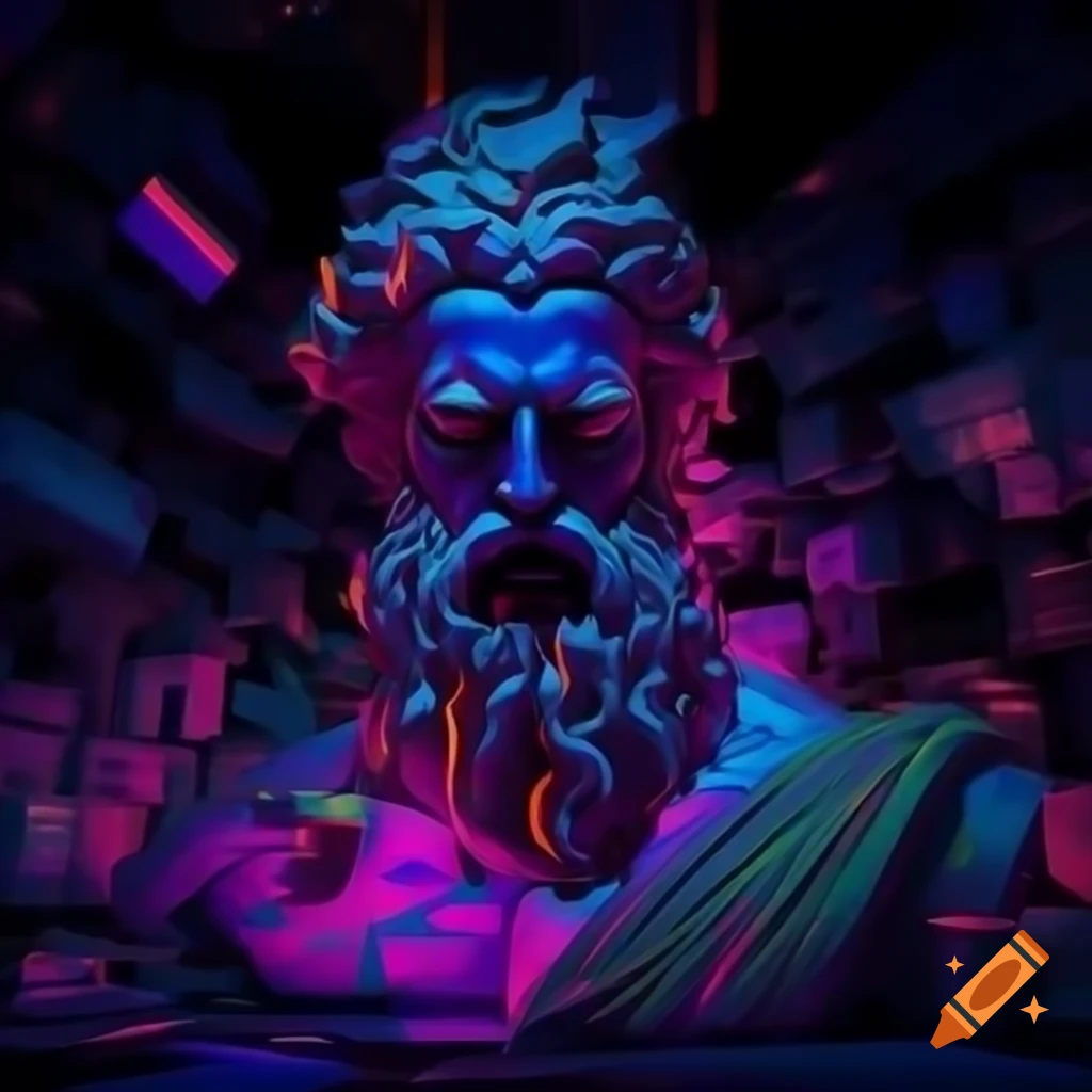 Reimagined Poseidon in chaotic hyper-pop meme style with glitch effects ...