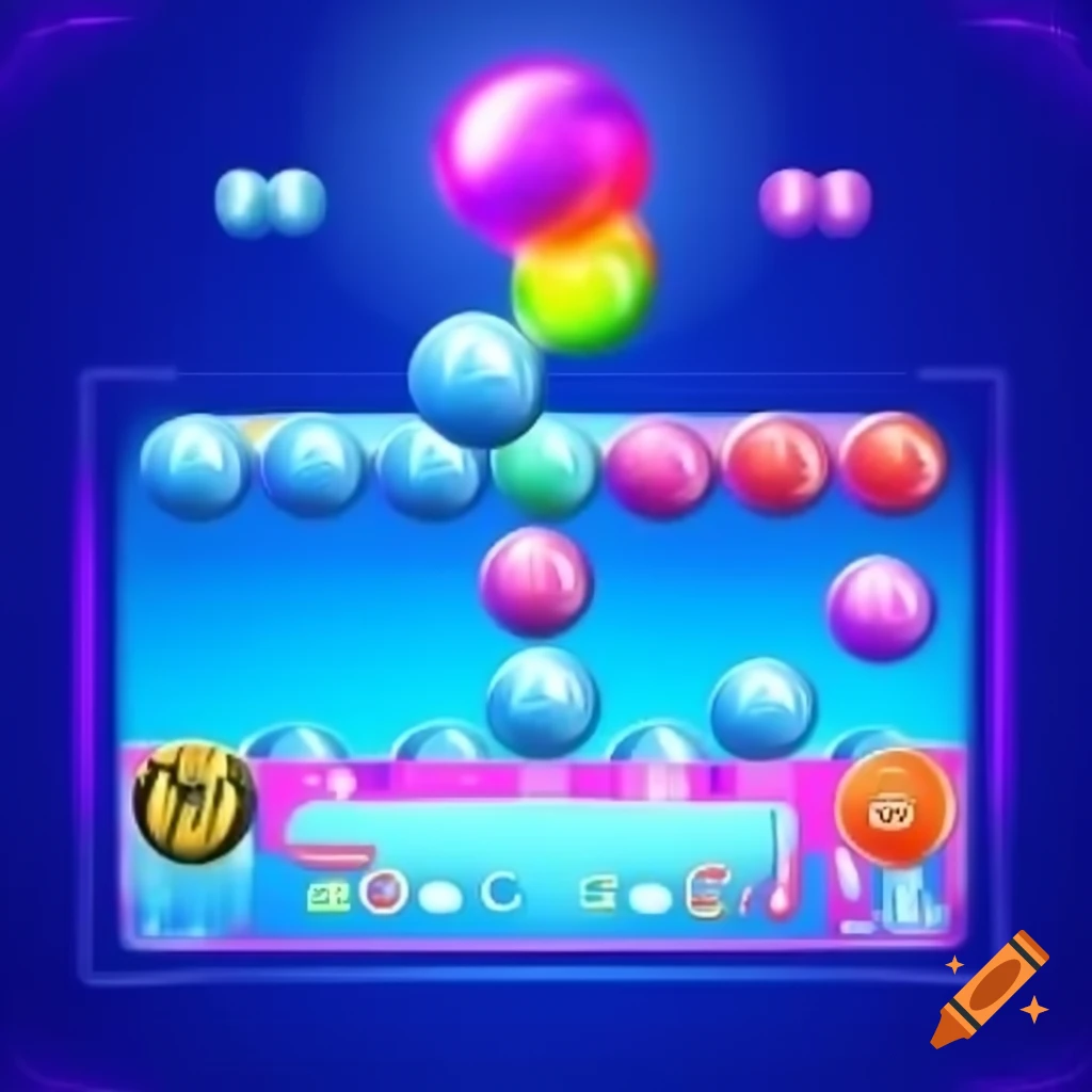 Colorful bubble-shooting game interface showcasing vibrant bubbles and ...