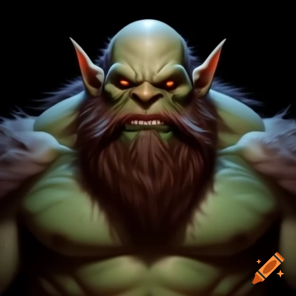 Goblin king with a muscular build and beard on Craiyon