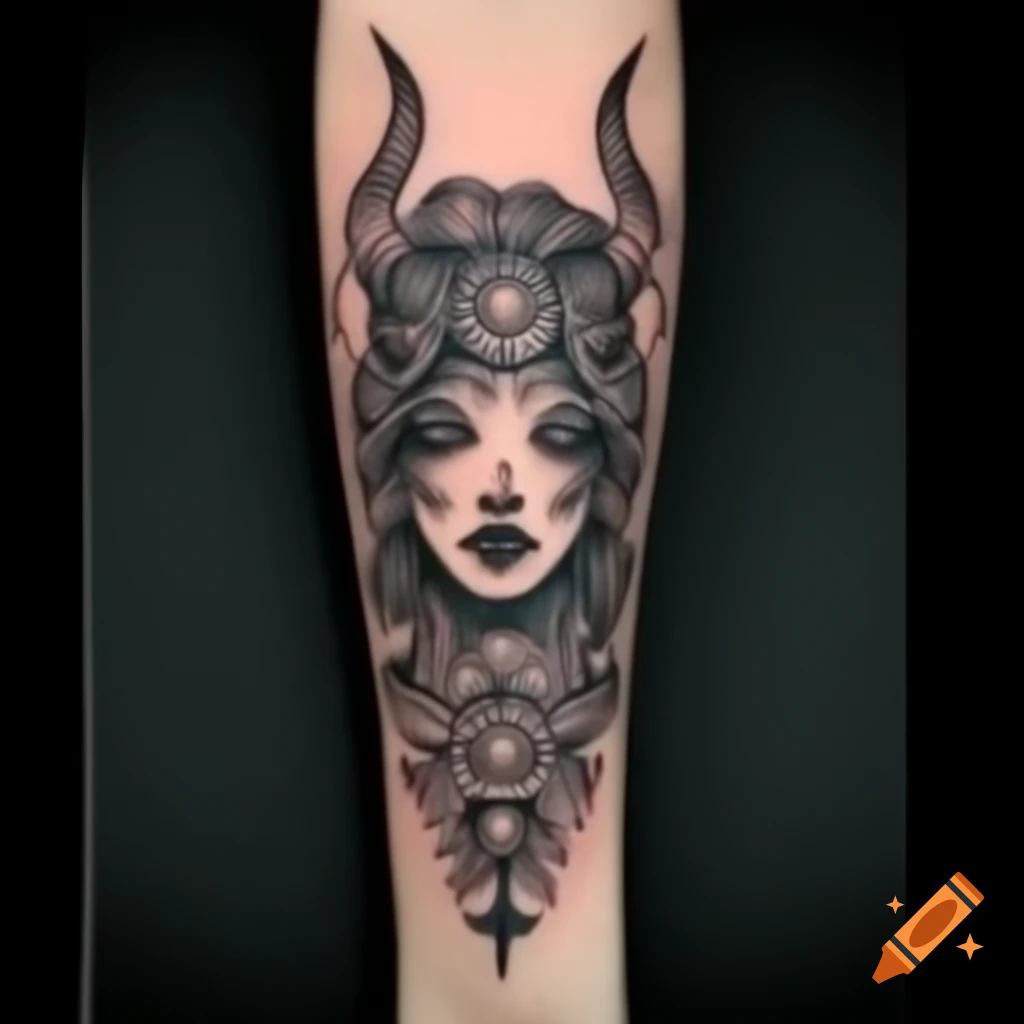 Tattoo design of female Taurus zodiac symbol with floral arrangements ...