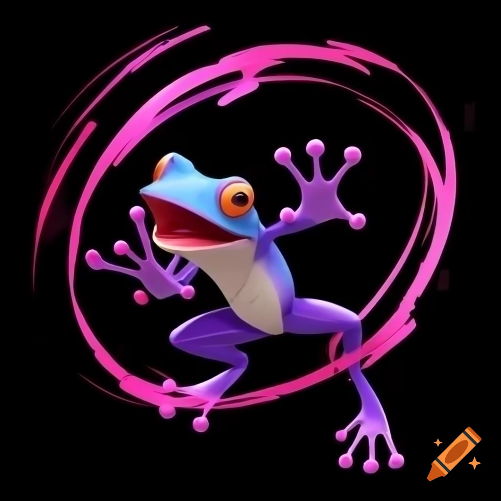 Dark purple frog mid-jump with pink movement lines, anime art style on ...