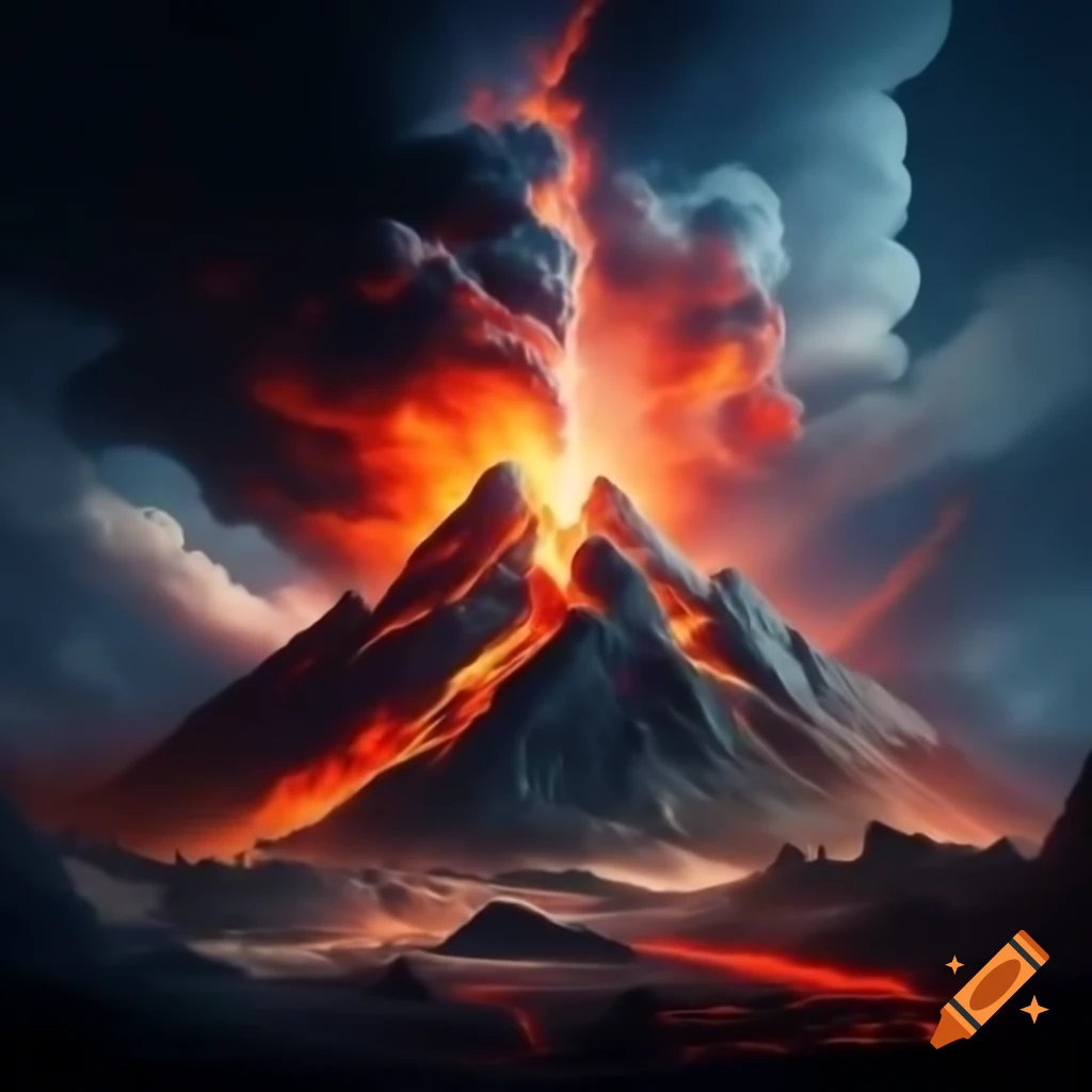 Volcano erupting with flowing lava on Craiyon