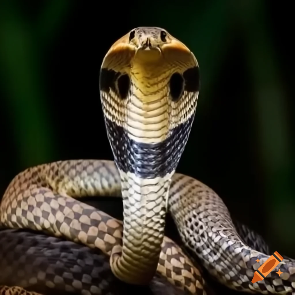 Silhouette of King cobra showcasing fangs in frontal shot on Craiyon
