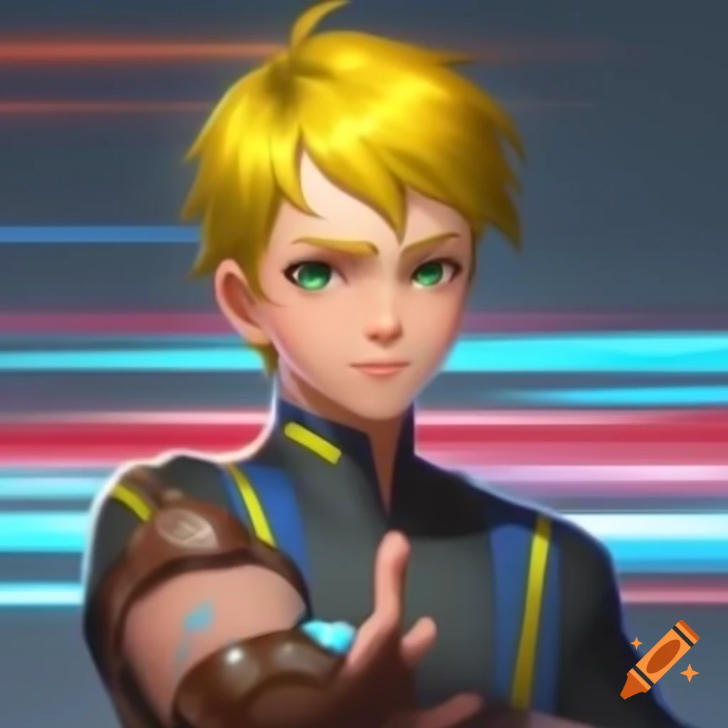 Anime character with short yellow hair holding futuristic first aid kit ...