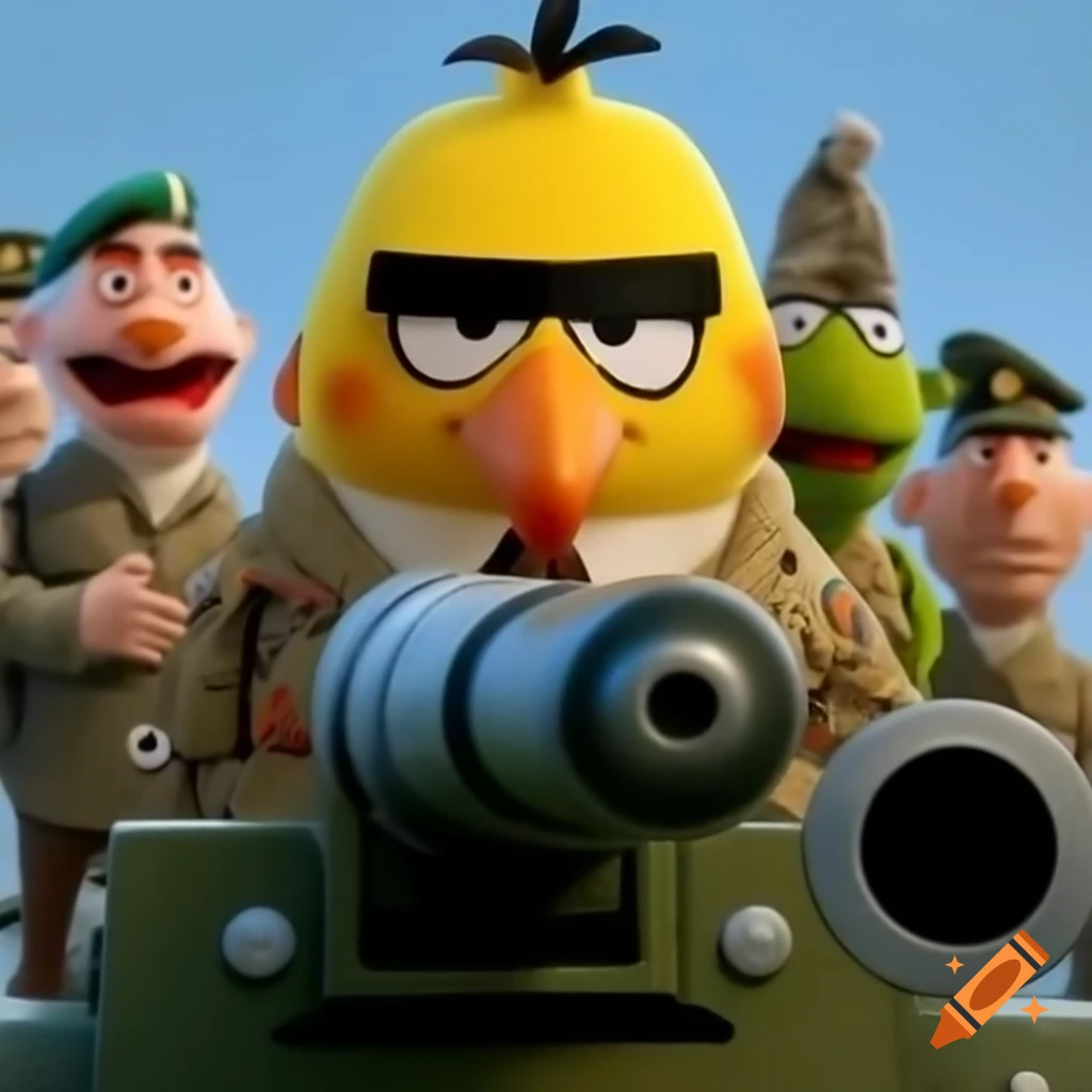 Yellow bird, Charlie Brown, and Kermit the Frog as military officers ...