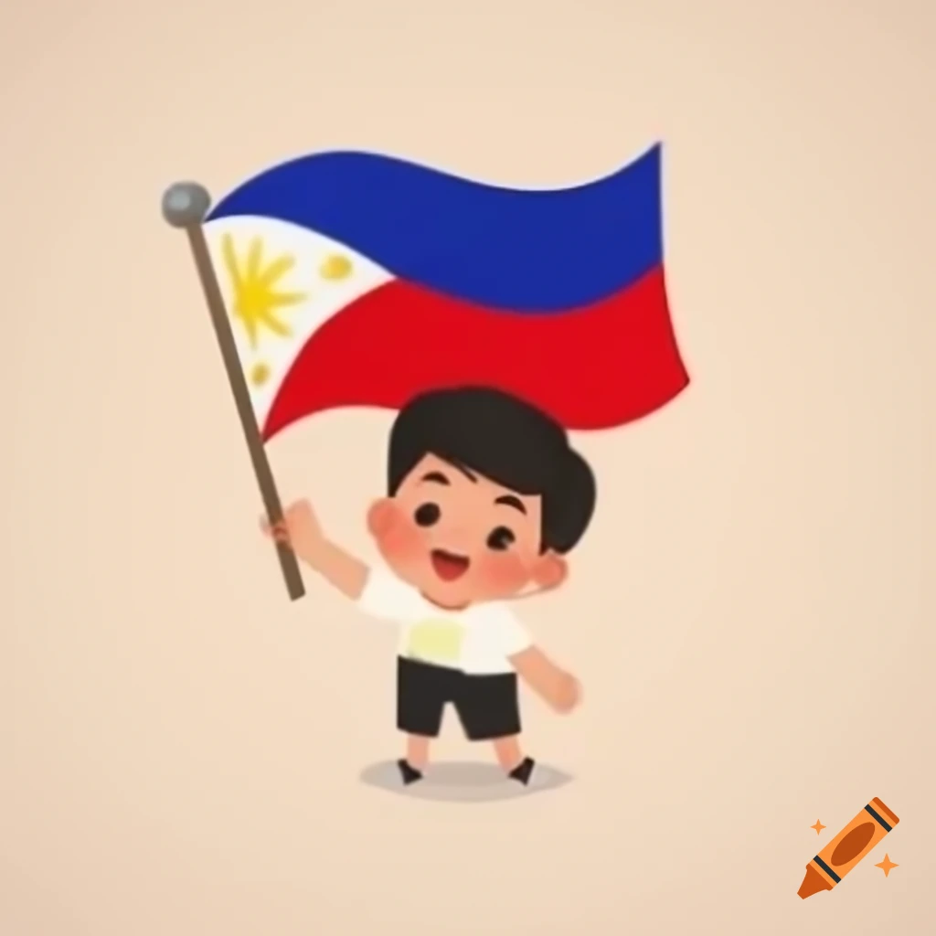 Cute Filipino boy drawing and waving Philippine flag with text ...