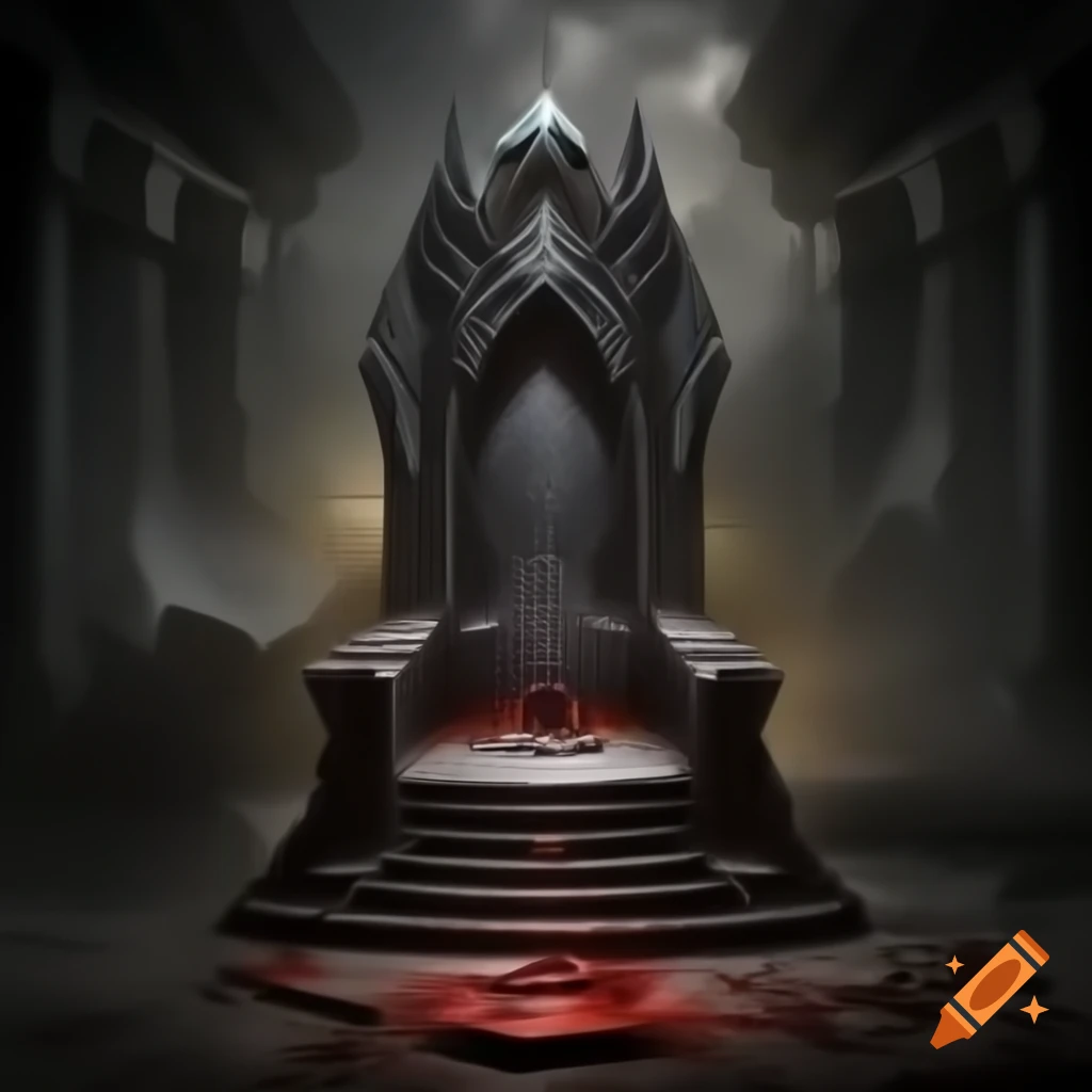 Hyper-detailed digital painting of a stone throne on cracked platform ...