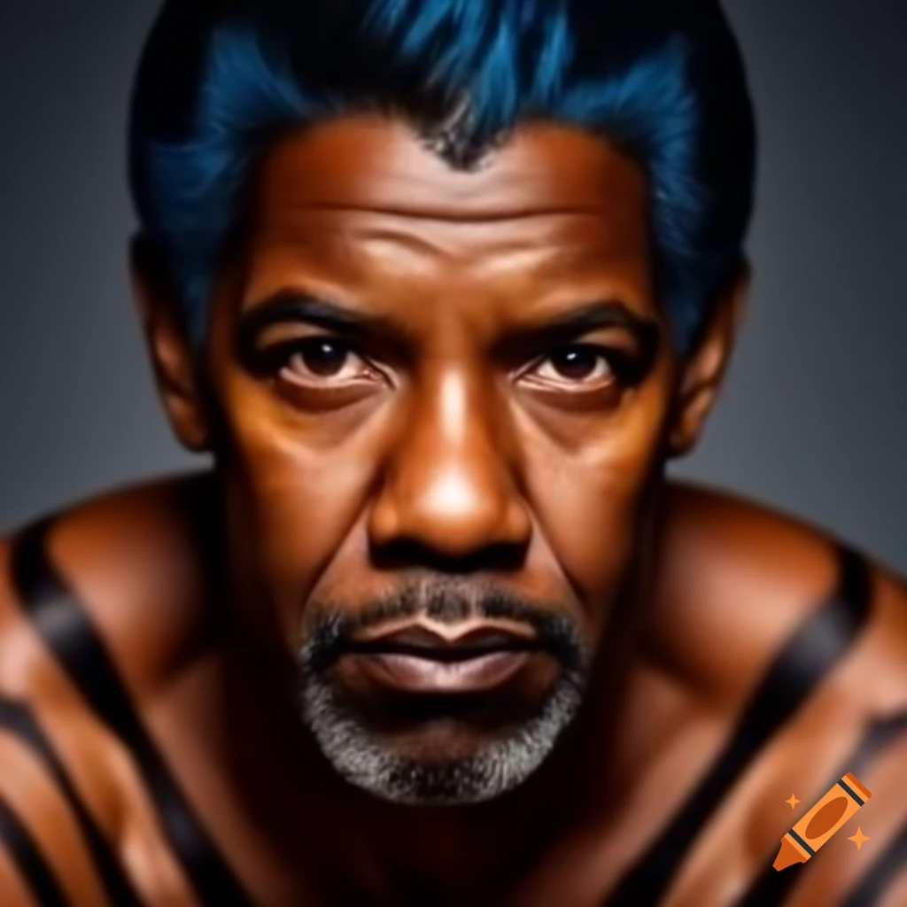 Muscular figure resembling Denzel Washington with tiger-style makeup ...