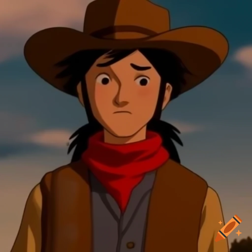 Cockatiel dressed as a cowboy in Studio Ghibli anime style on Craiyon
